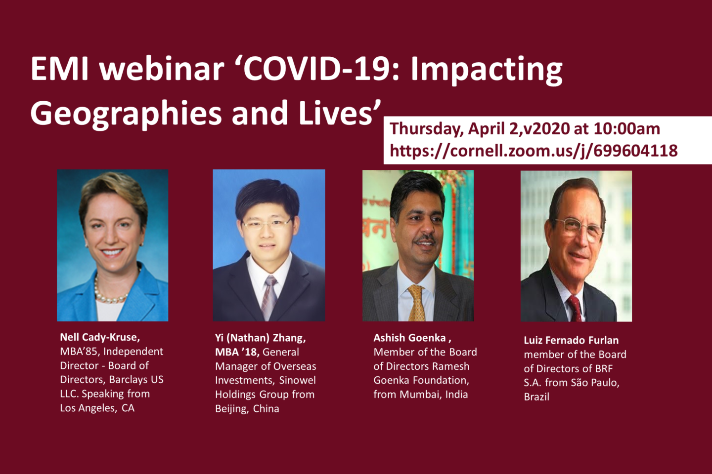 EMI webinar ‘COVID-19: Impacting Geographies and Lives' - Cornell Tech